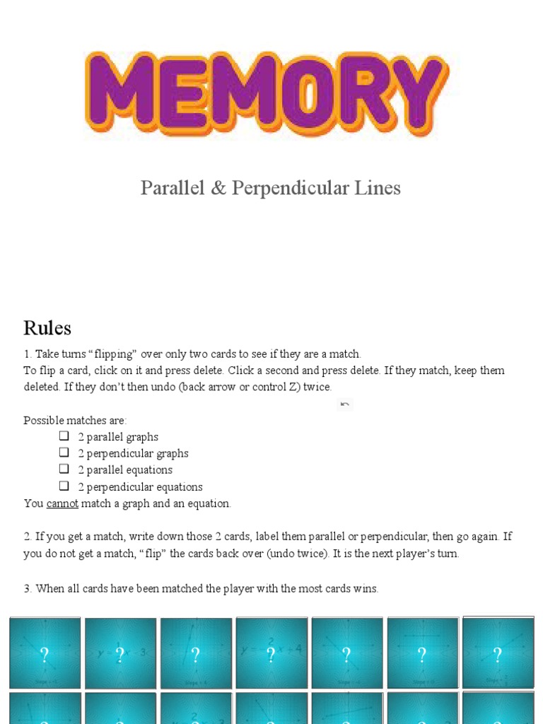 Parallel & Perpendicular Memory Game | PDF