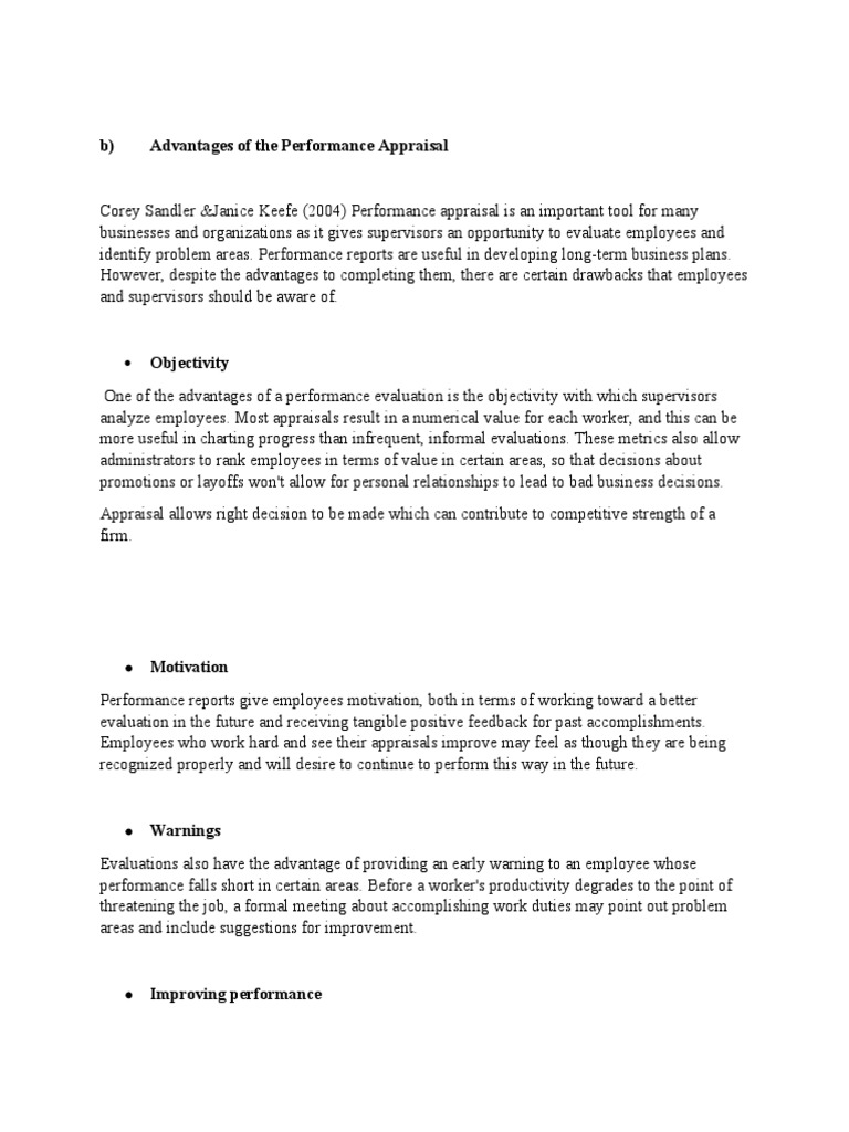 B) Advantages of The Performance Appraisal | PDF | Performance ...
