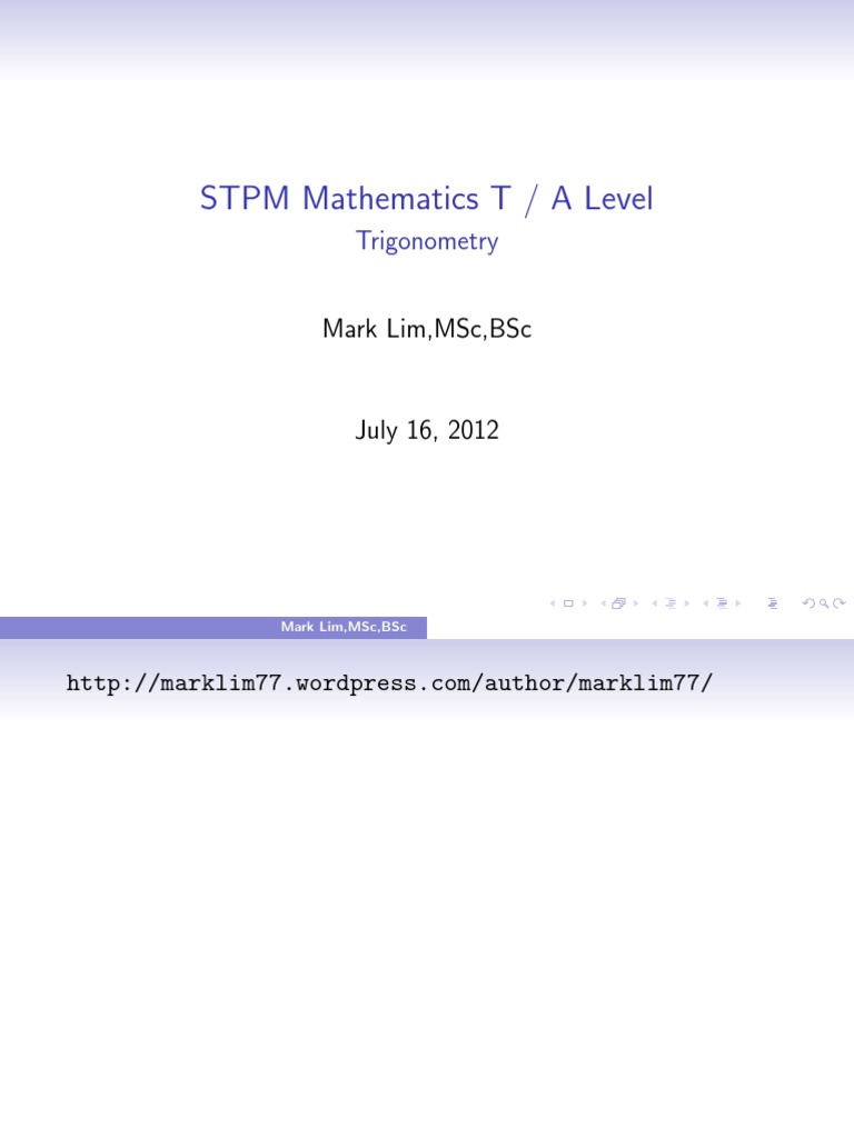 STPM Mathematics T / A Level: Trigonometry | PDF | Trigonometric ...