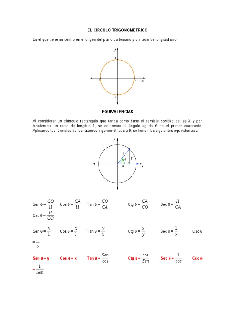 El Círculo Trigonométrico | PDF | Funciones trigonométricas | Trigonometría