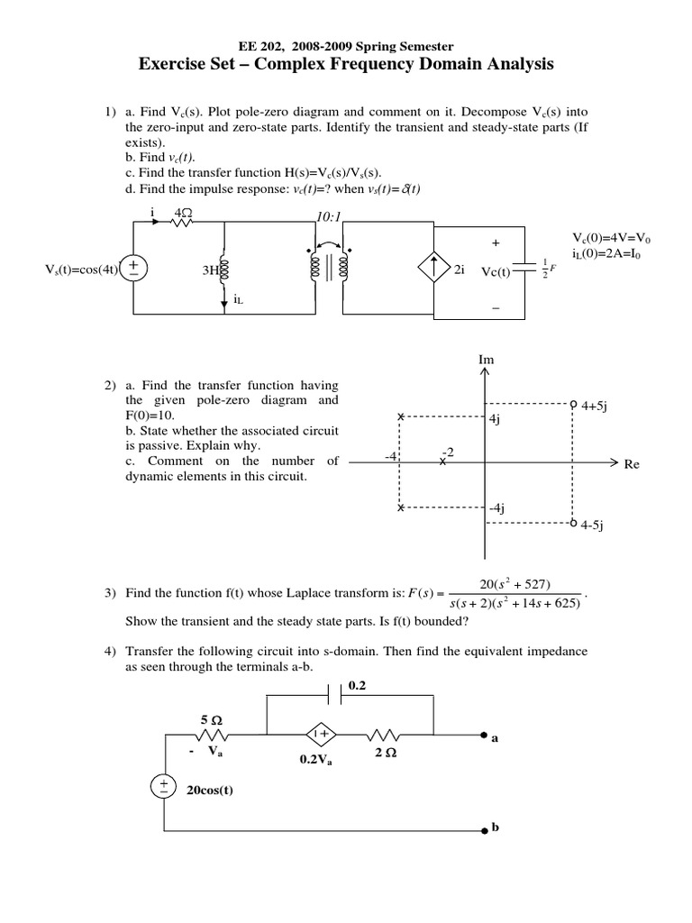 Exercise Set - Complex Frequency Domain Analysis: (T) - (T) ? When V (T) (T) 10:1 | PDF ...