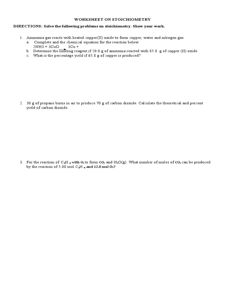 Stoichiometry Problem Set Solutions | PDF | Technology & Engineering