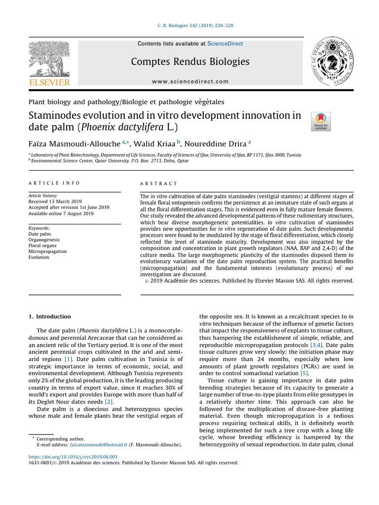 Comptes Rendus Biologies: Faı Za Masmoudi-Allouche, Walid Kriaa ...