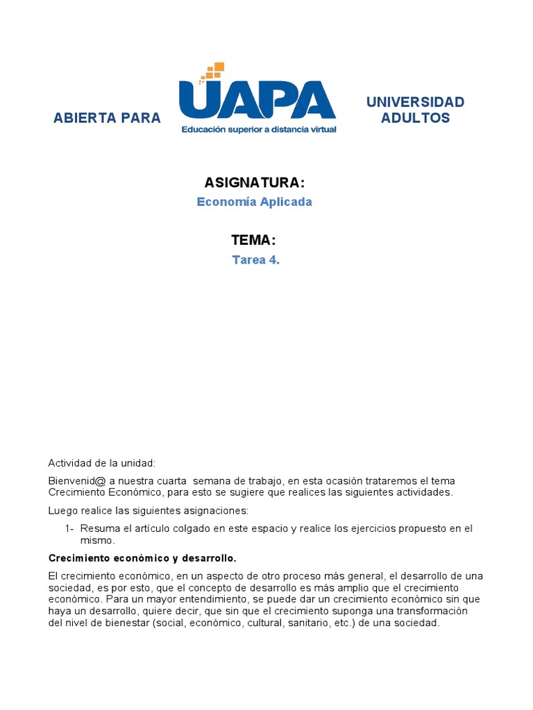 Tarea 4 ECONO. Aplic. | PDF | Crecimiento económico | Pobreza