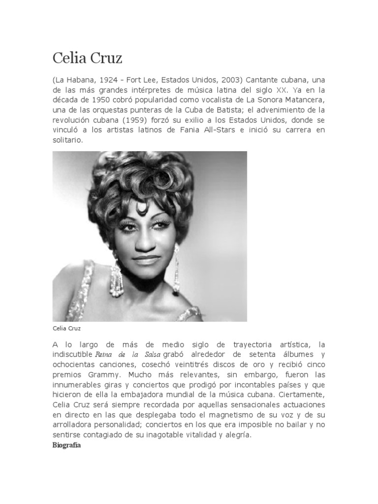 Biografía de Celia Cruz: Reina de la Salsa | PDF | Musica ...
