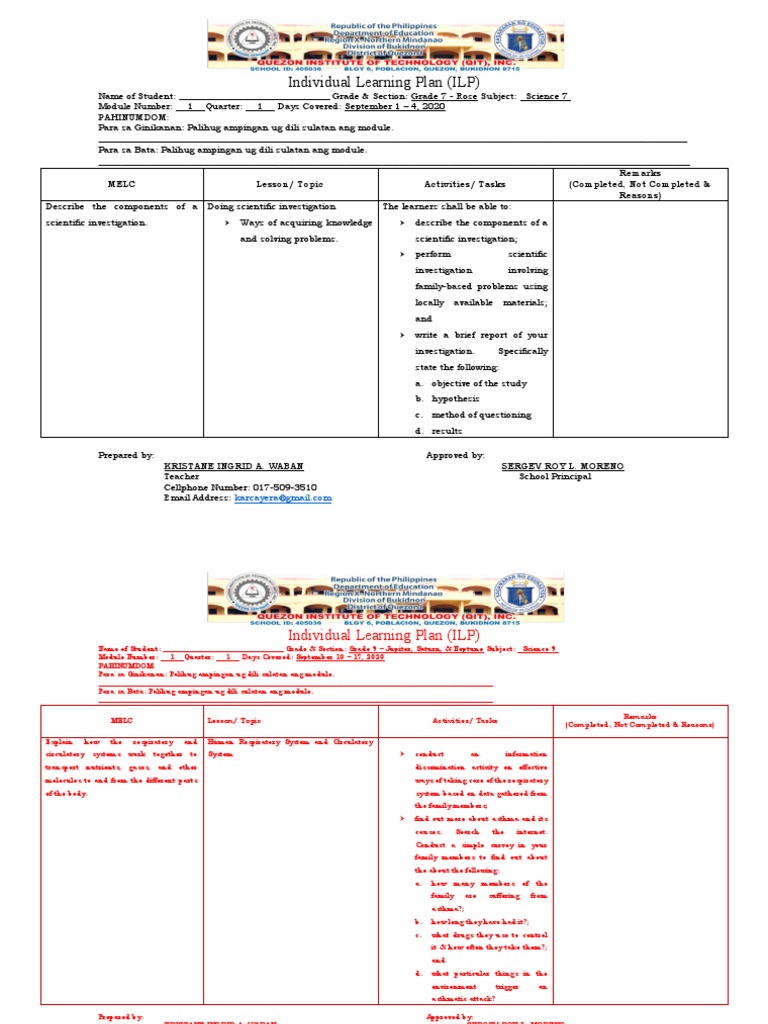 Individual Learning Plan (ILP) : Pahinumdom | PDF | Earth | Learning