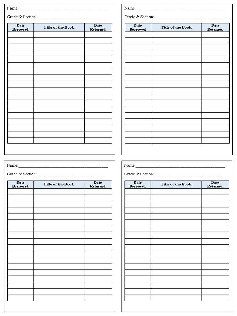 Library Borrower's Card Template | PDF