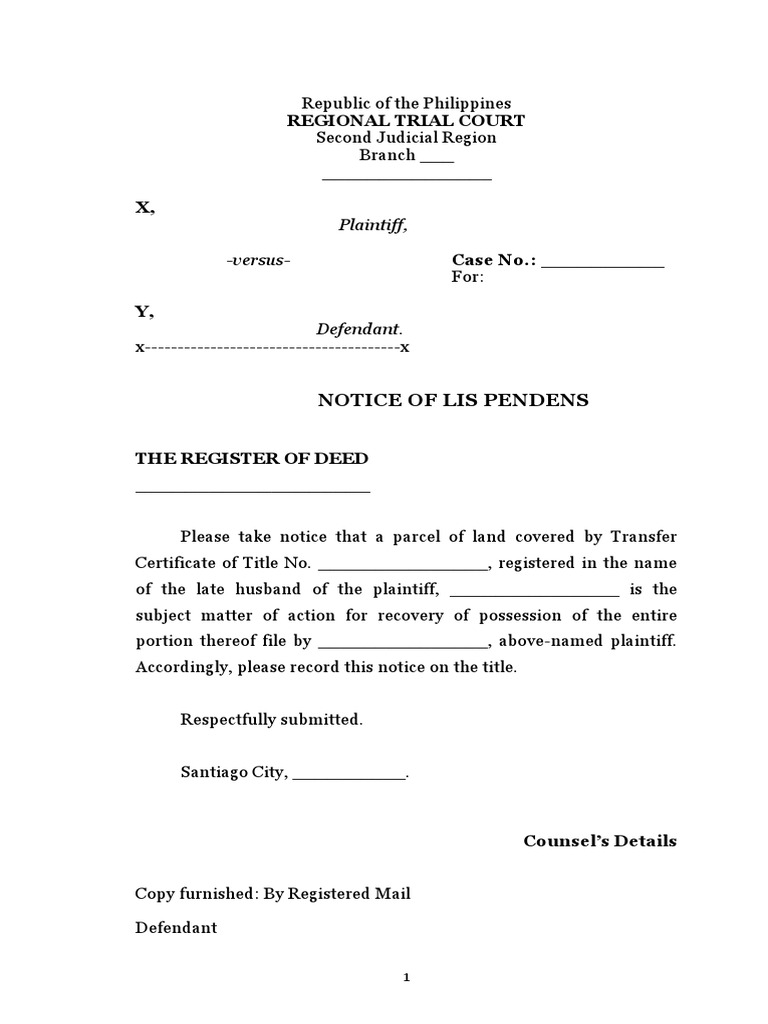 Notice of Lis Pendens | PDF