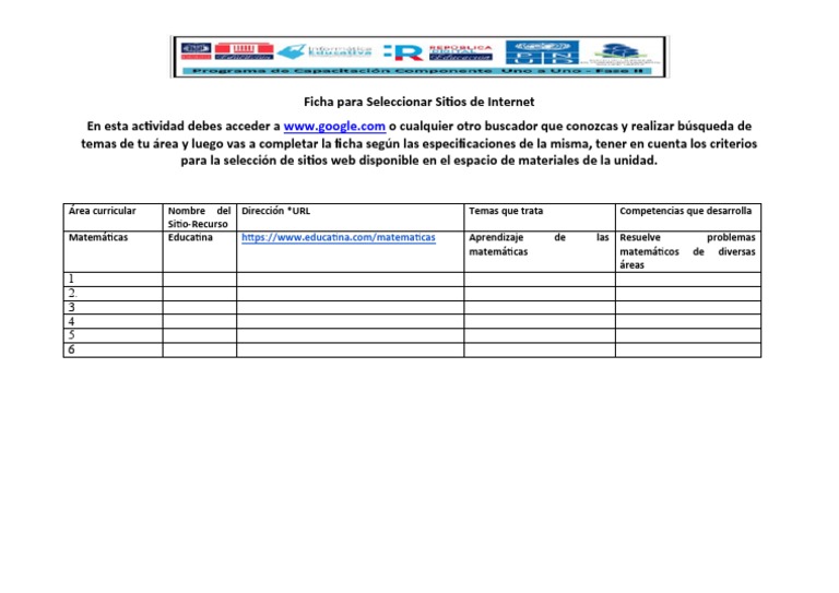 Ficha para Seleccionar Sitios de Internet | PDF