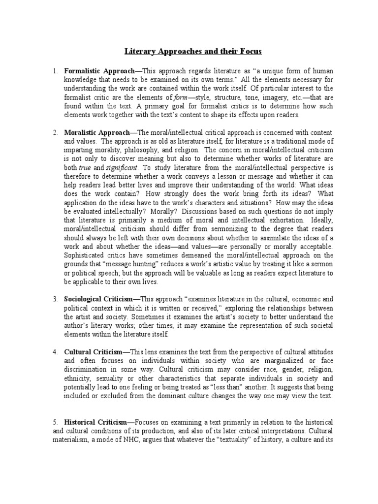 Key Literary Approaches Explained | PDF | Idea | Gender
