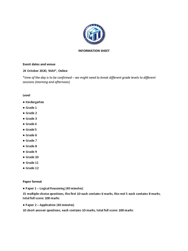 WMI 2020 Online Competition Details | PDF