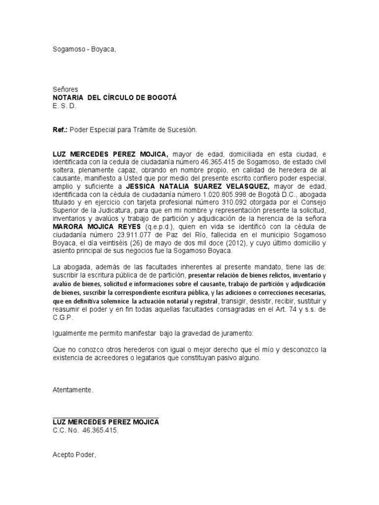 Poder para Sucesión en Notaria | PDF | Bogotá | Documentos legales