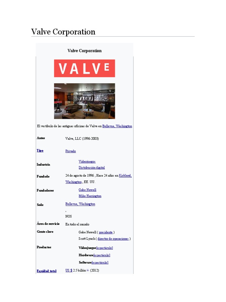 Valve Corporation | PDF | Desarrollo de videojuegos | Empresas de ...