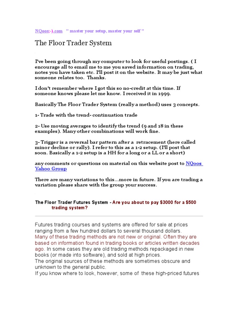 Floor Trader System Insights | PDF | Futures Contract | Day Trading
