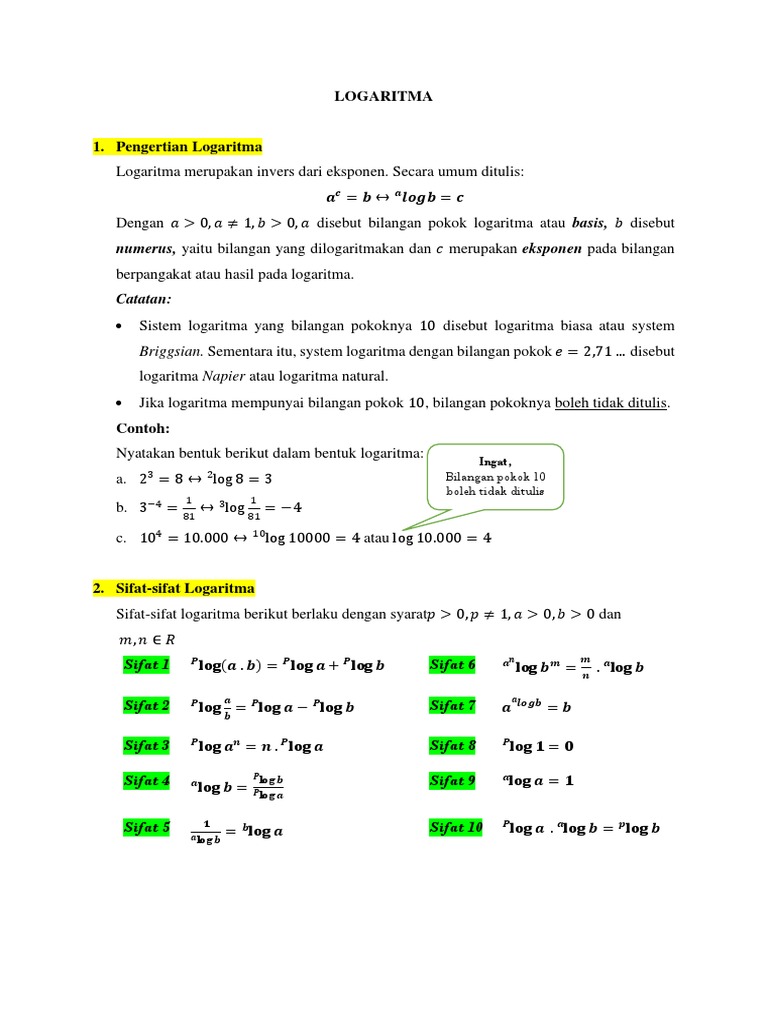 Sifat dan Pengertian Logaritma | PDF | Metode & Bahan Ajar