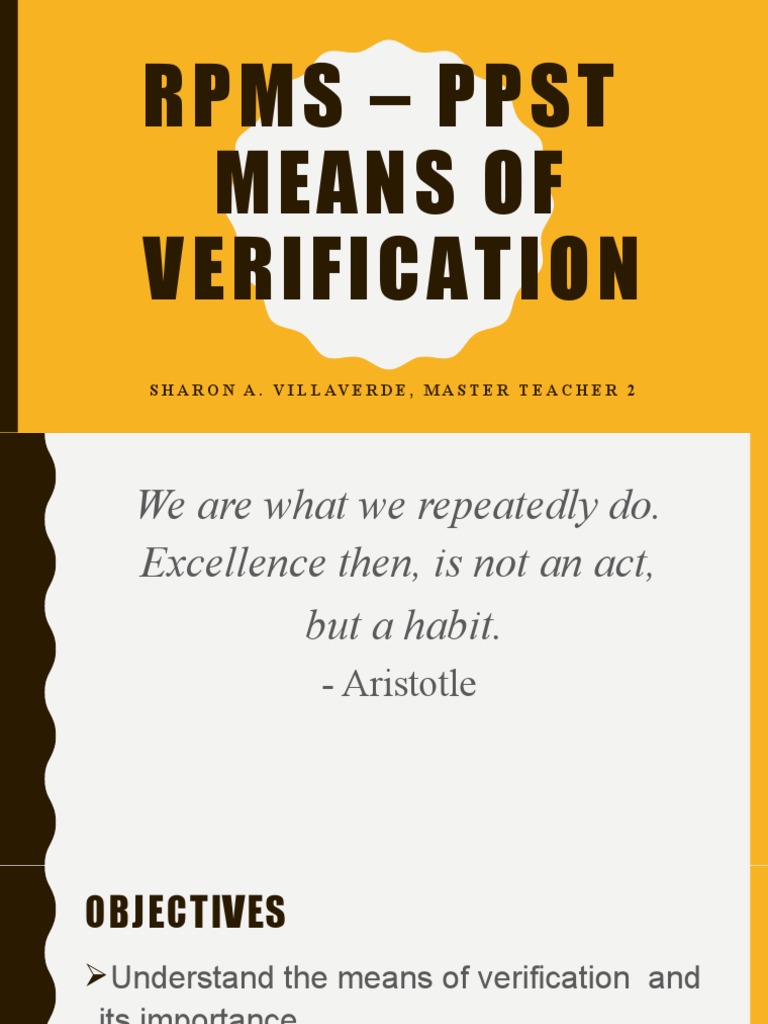 Rpms - PPST Means of Verification: Sharon A. Villaverde, Master Teacher ...