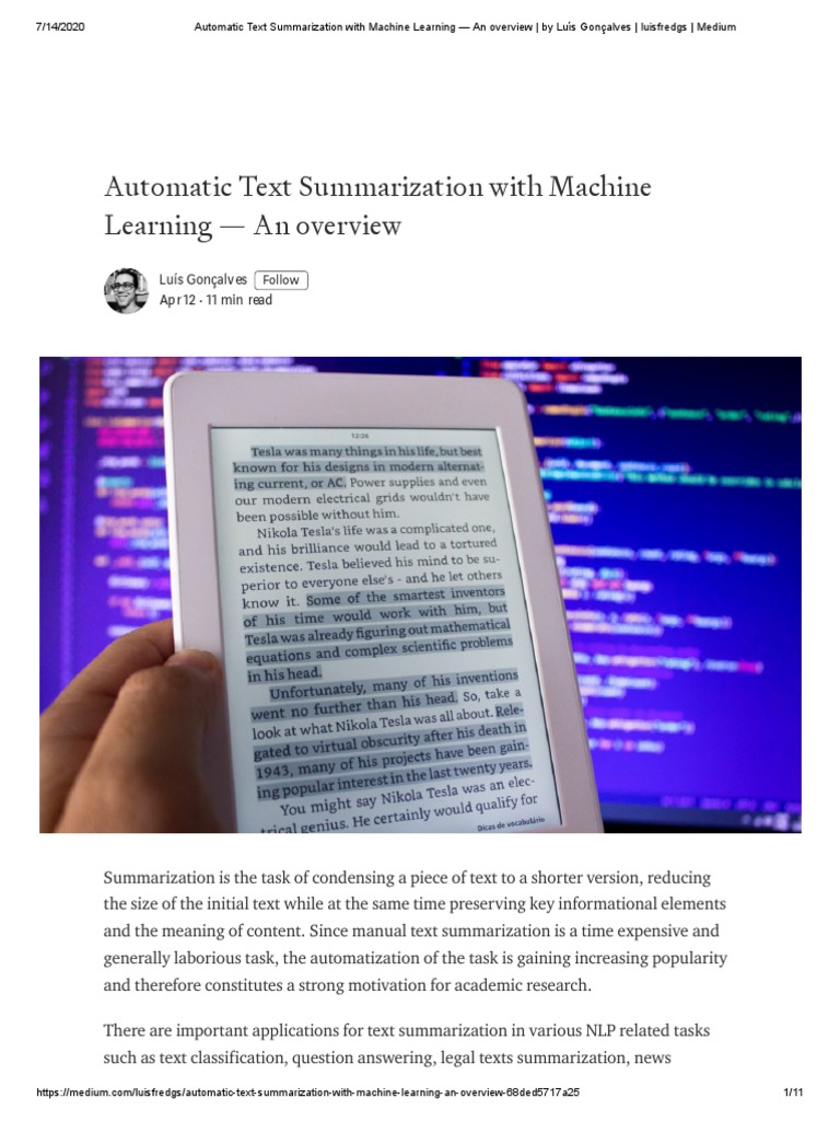 Automatic Text Summarization With Machine Learning - An Overview - by ...