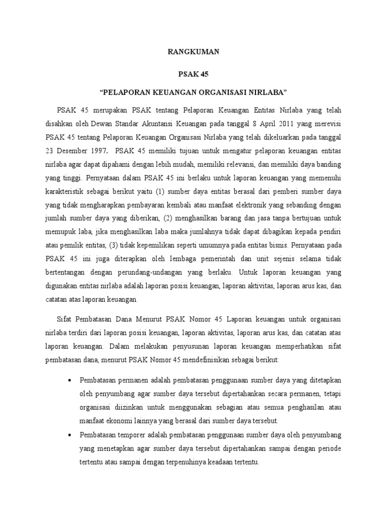 Rangkuman PSAK 45 untuk Nirlaba | PDF