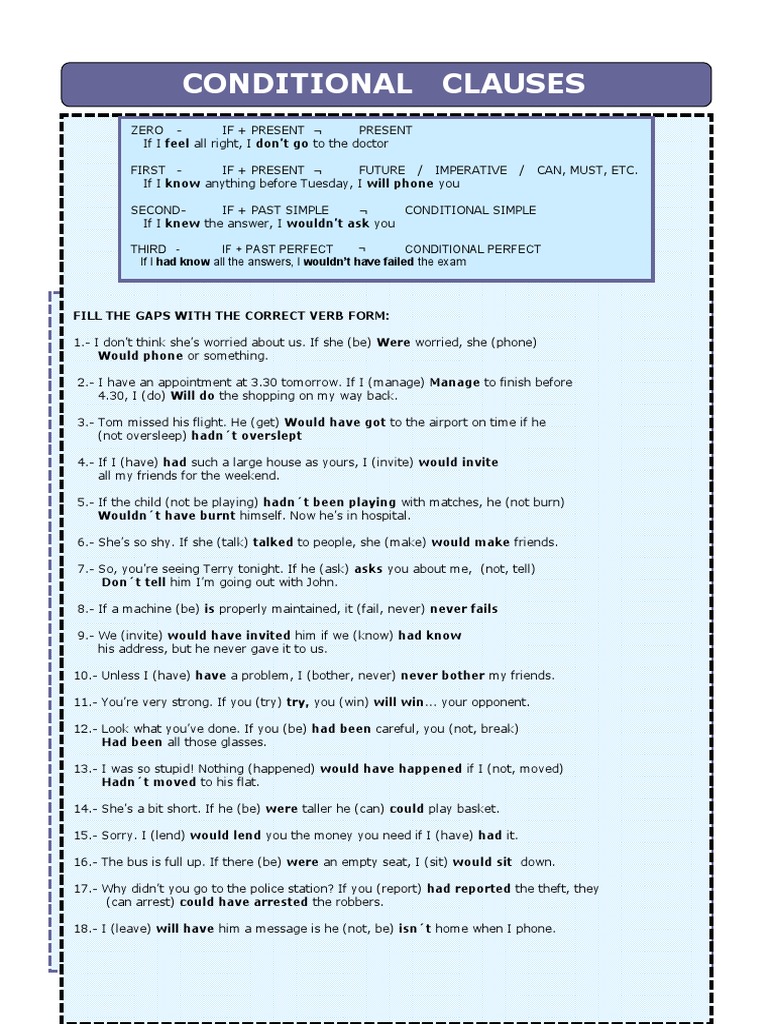 Conditional Clauses: Fill The Gaps With The Correct Verb Form | PDF