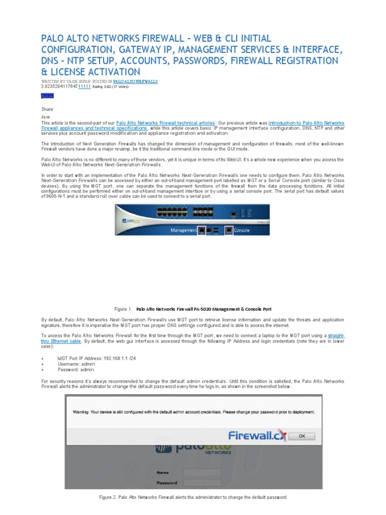Palo Alto Networks Firewall Web And Cli Initial Configuration Gateway Ip Management Services