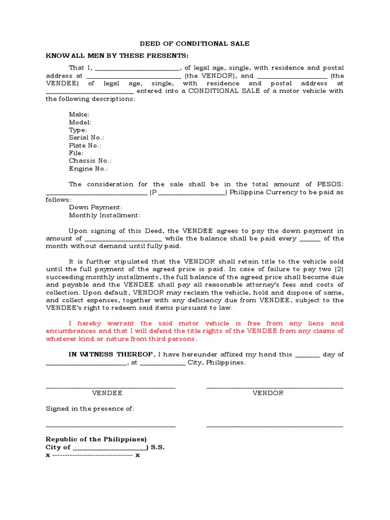 Deed of Conditional Sale | Download Free PDF | Deed | Common Law