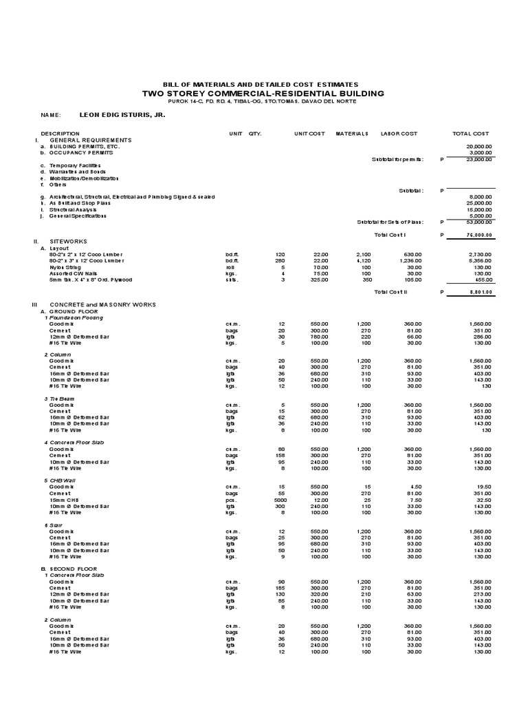 Two Storey Residential Building | PDF | Window | Door