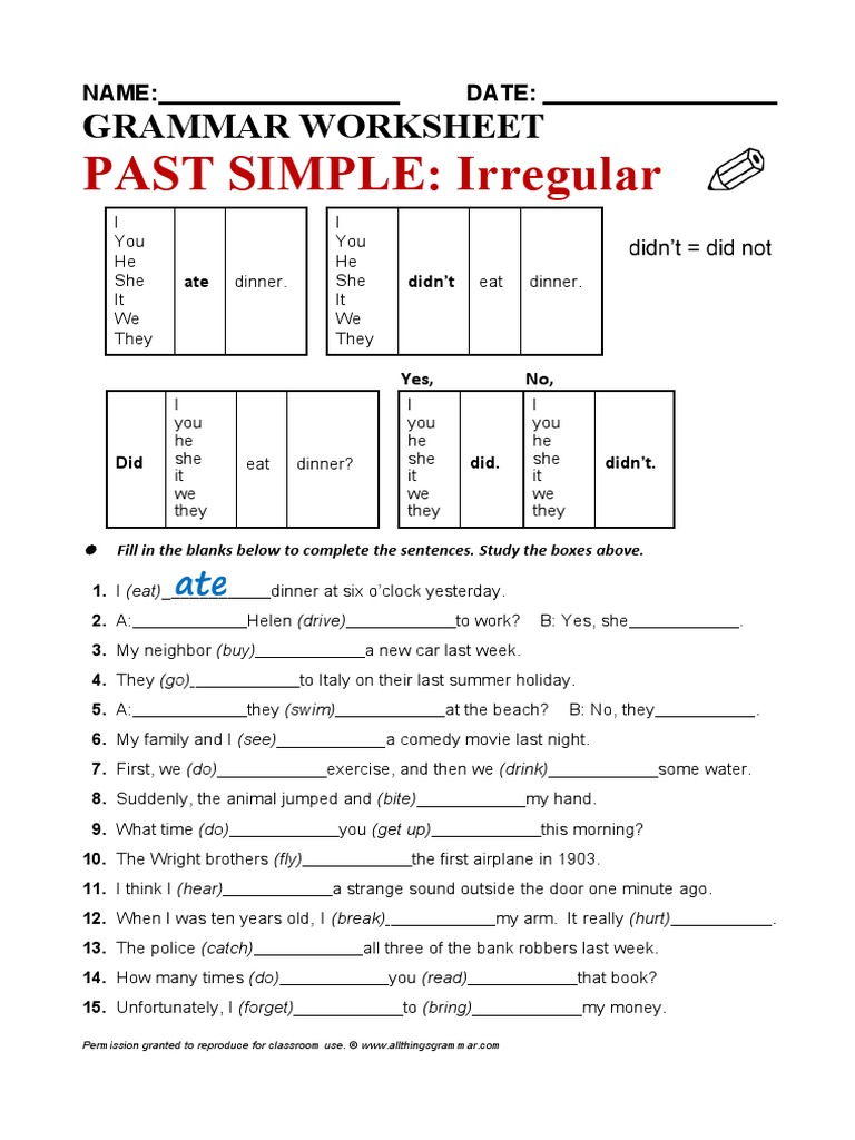 Past Simple Tense - Worksheet | PDF | Grammar