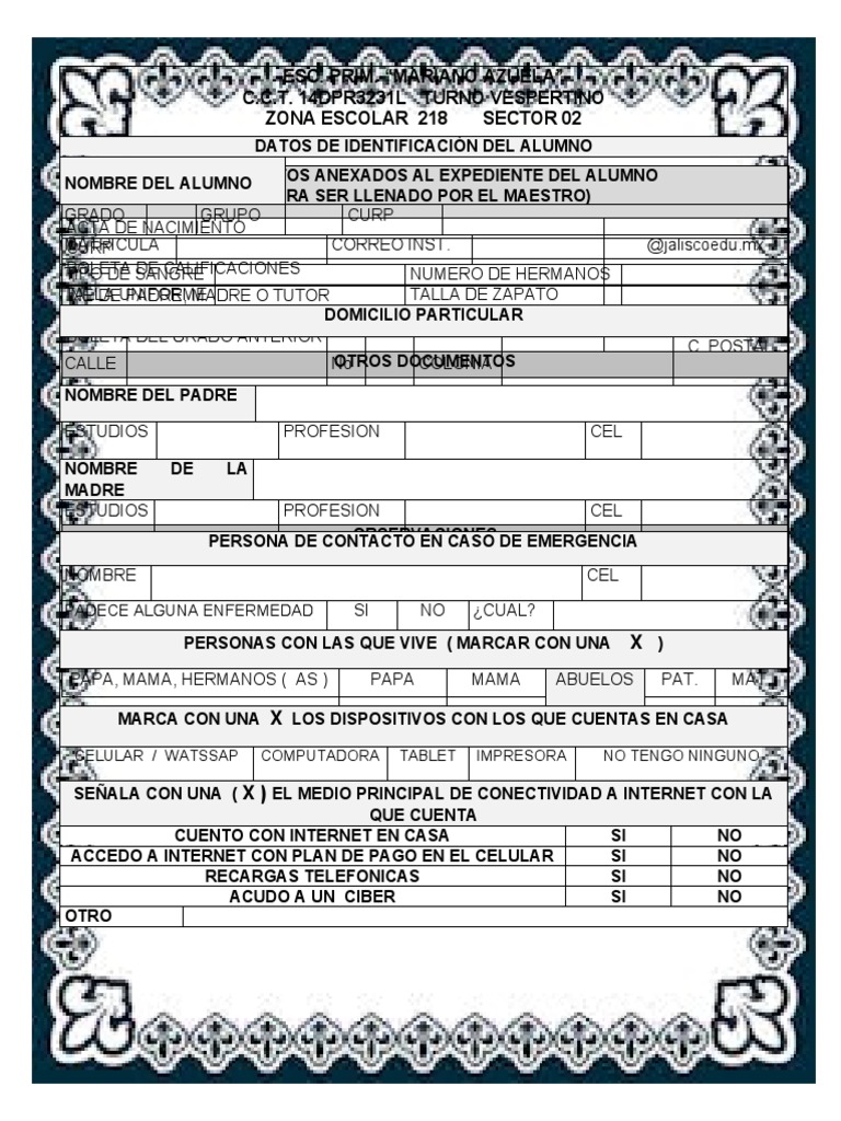 Ficha de Datos del Alumno para Imprimir | PDF