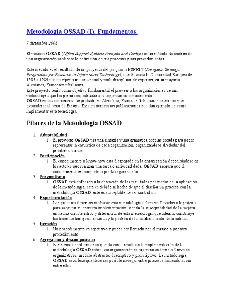 Metodología OSSAD: Análisis y Diseño | PDF | Metodología | Información