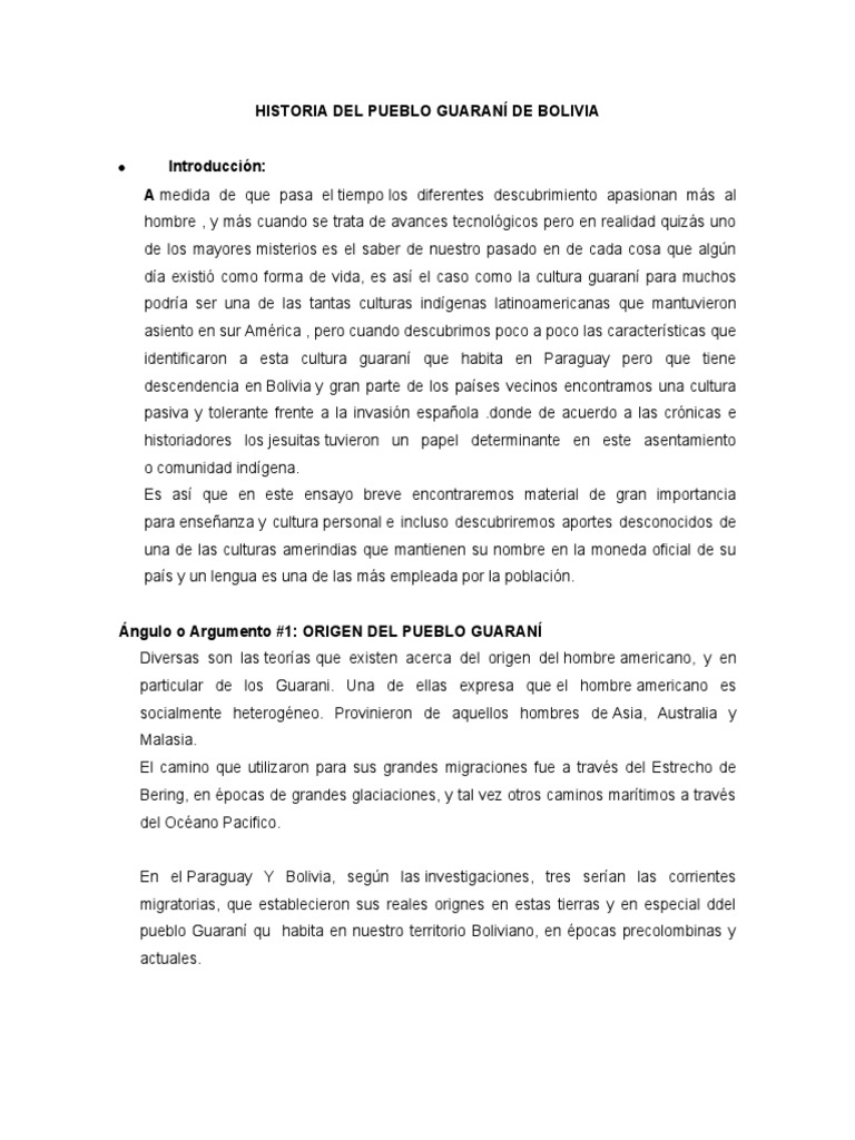 HISTORIA DEL PUEBLO GUARANÍ DE BOLIVIA Doc 1 | PDF | América del Sur ...