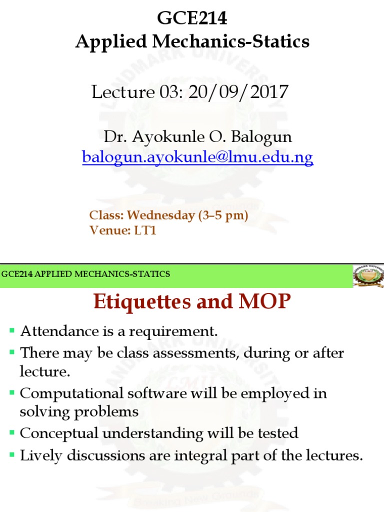 Applied Mechanics Statics Lecture Notes | PDF | Trigonometric Functions ...