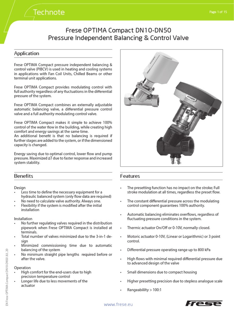 Frese OPTIMA Compact PIBCV Overview | PDF | Mechanical Engineering ...