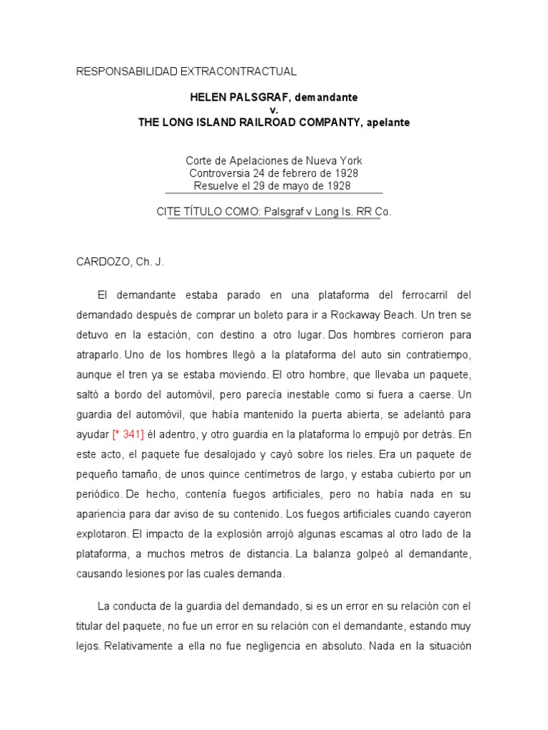 HELEN PALSGRAF v. THE LONG ISLAND RAILROAD COMPANY | PDF | Analogía ...