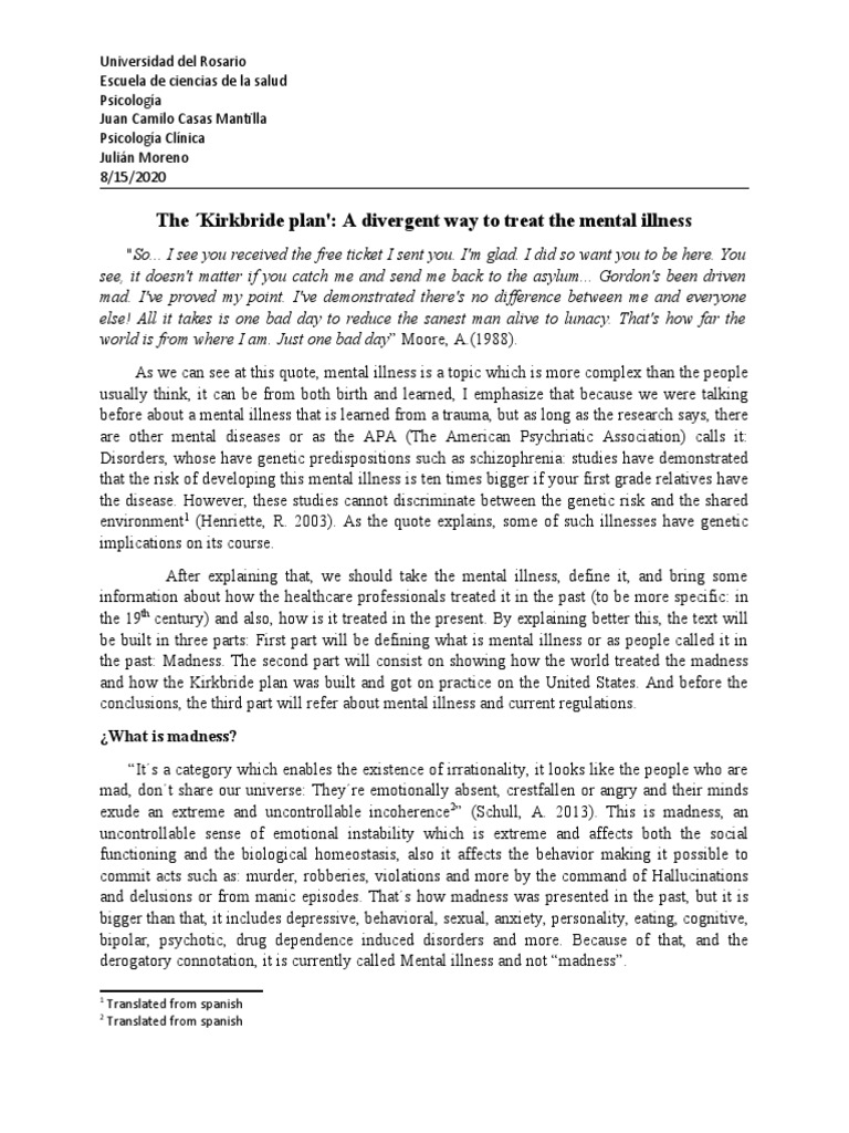 The Kirkbride Plan': A Divergent Way To Treat The Mental Illness | PDF ...