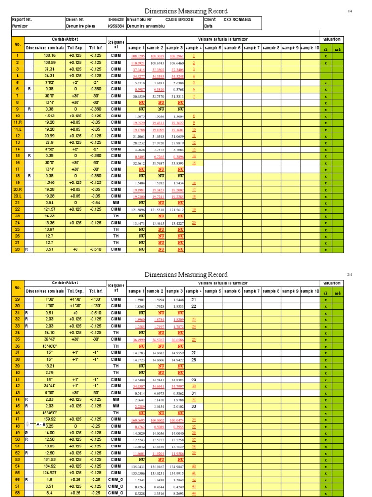 Dimensions Measuring Record Summary | PDF