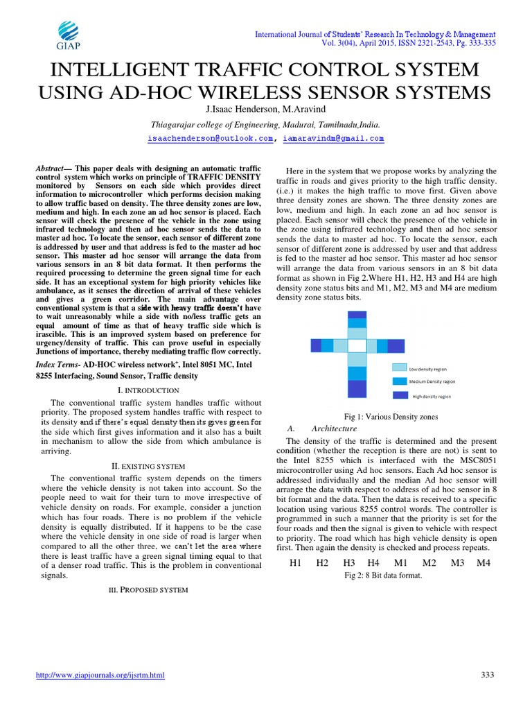 Intelligent Traffic Control System Using Ad-Hoc Wireless Sensor Systems ...