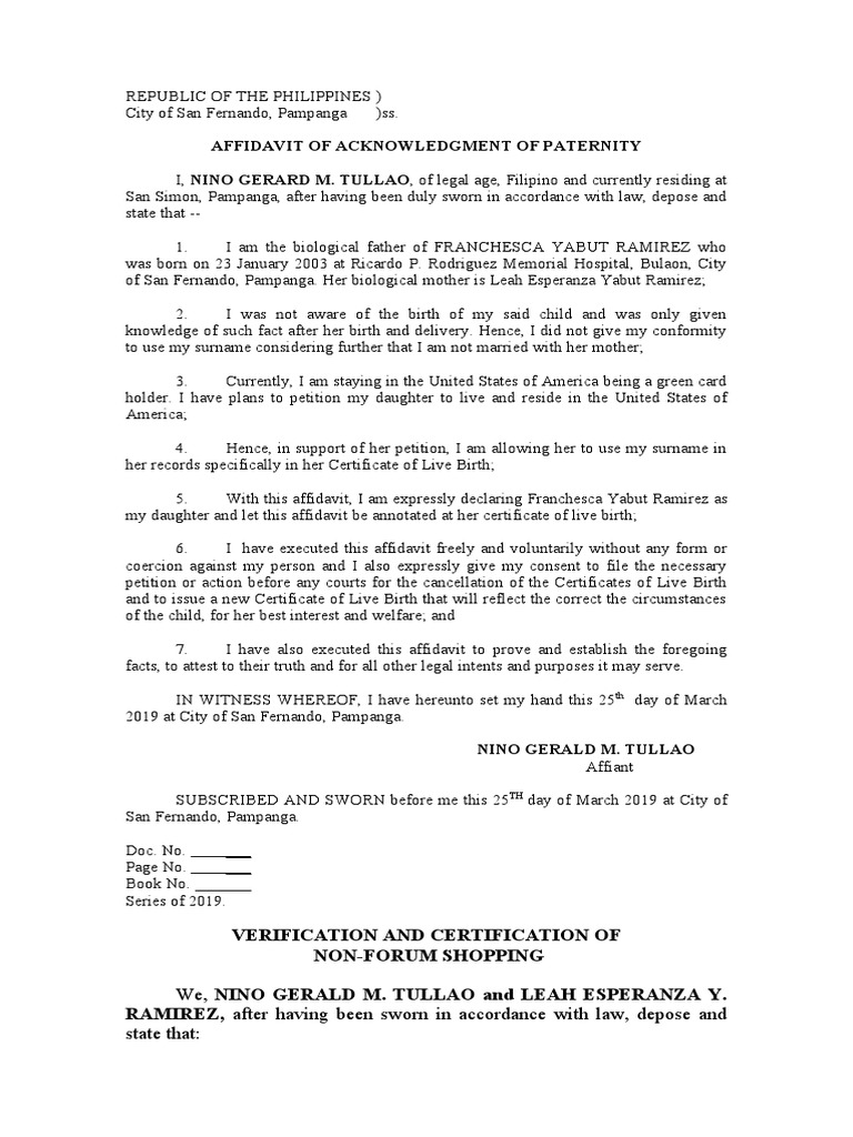 Affidavit of Paternity | PDF | Power Of Attorney | Affidavit