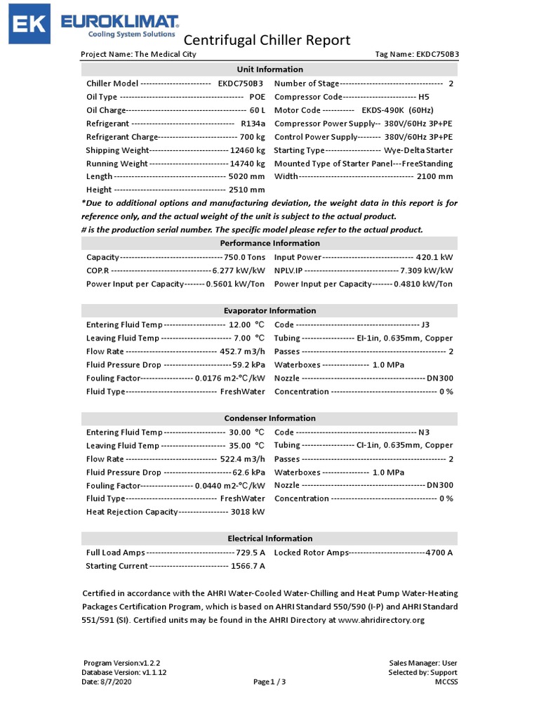 Euroklimat Centrifugal Chiller Ekdc750b3 | PDF | Energy Technology ...