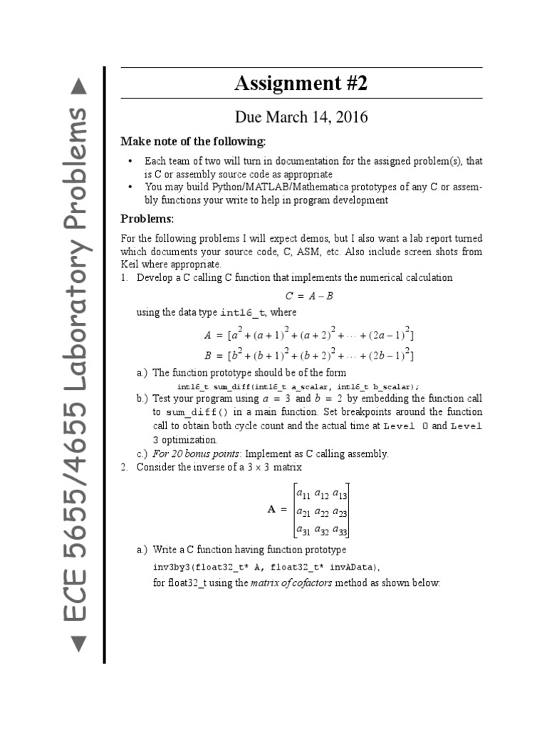 Assignment #2: Due March 14, 2016 | PDF | Matrix (Mathematics) | Subroutine
