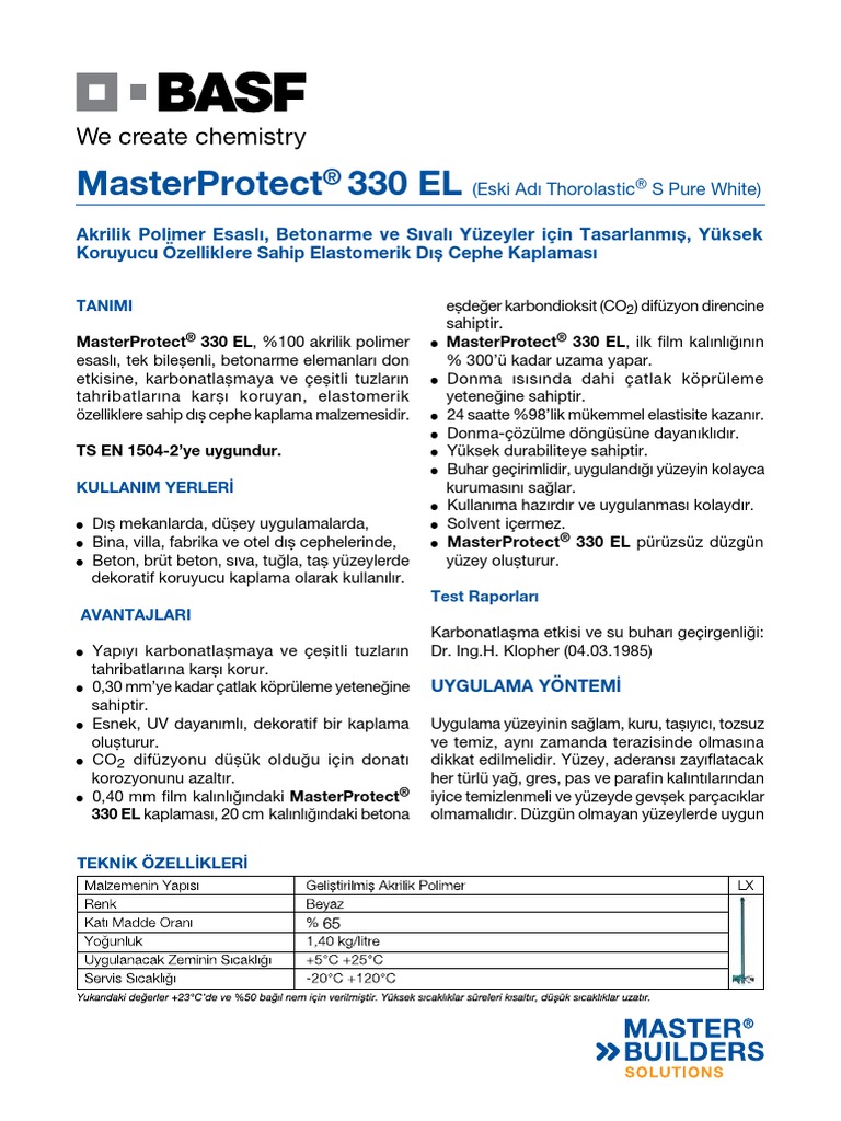 Masterprotect® 330 El (Eski Adı Thorolastic® S Pure White) | PDF