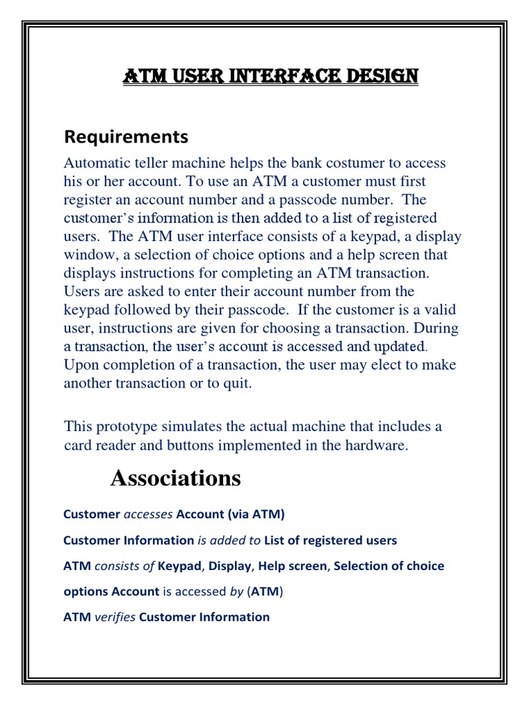 Requirements: Atm User Interface Design | PDF | Automated Teller Machine | User Interface