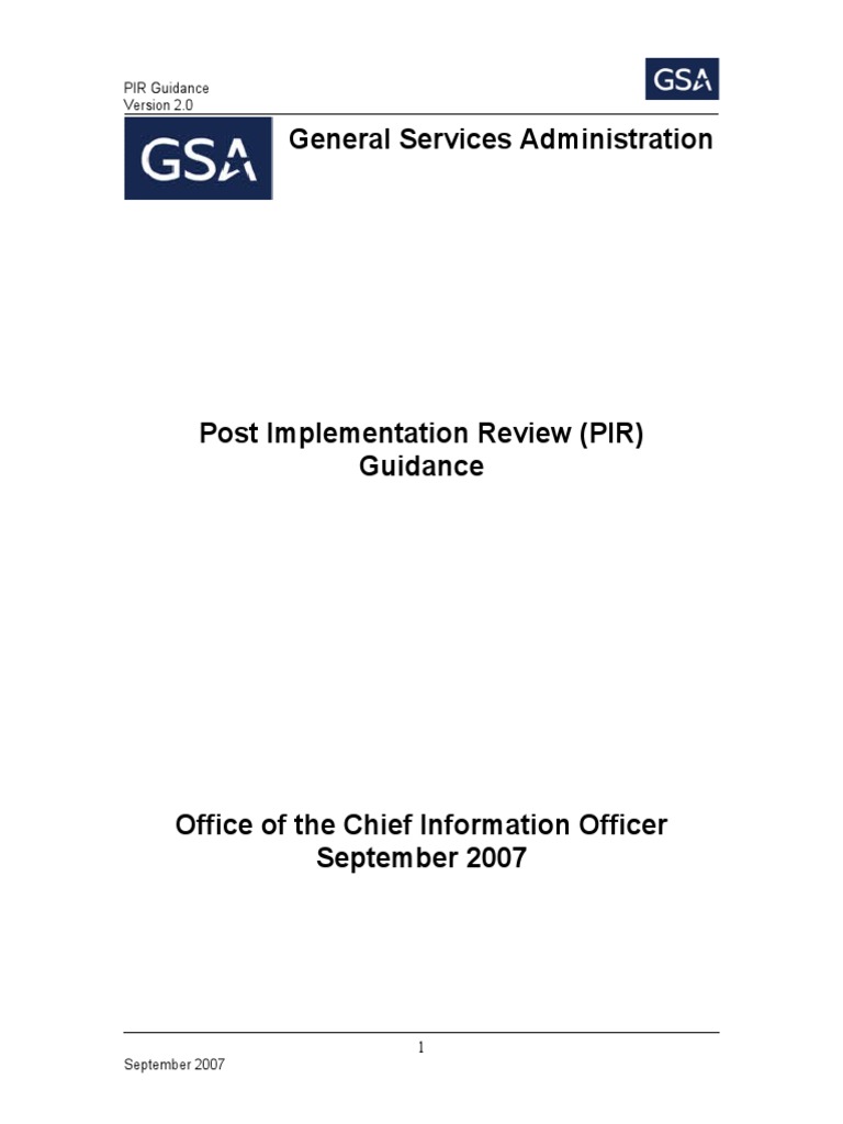 General Services Administration: PIR Guidance | PDF | Project ...