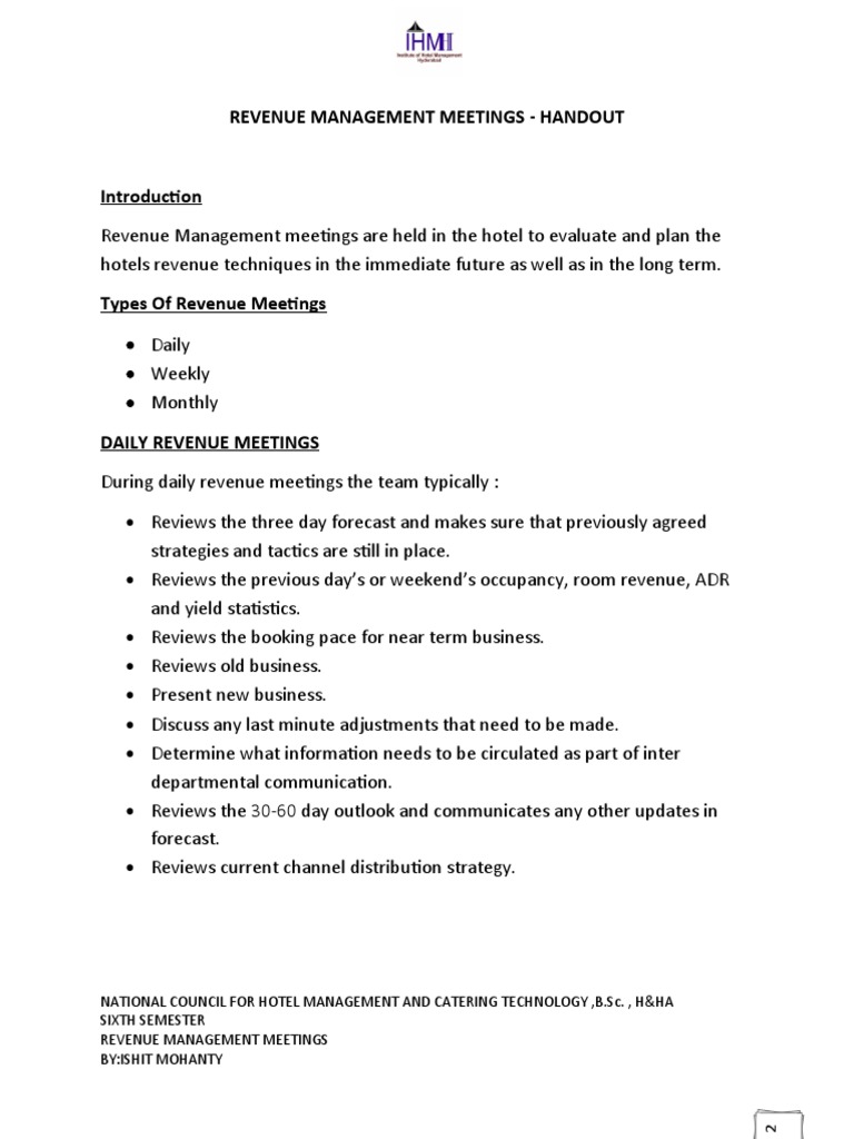 Handout Revenue Meetings | PDF | Business | Economies