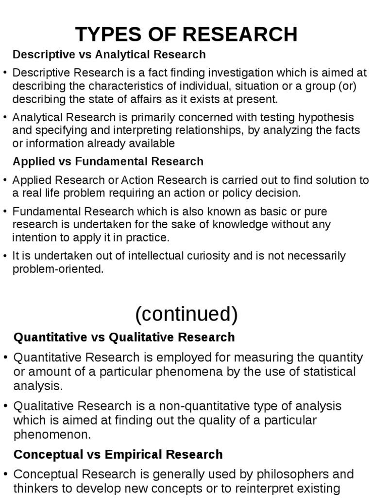 Types of Research: Descriptive Vs Analytical Research | PDF | Research ...