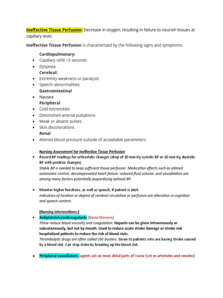 Understanding Ineffective Tissue Perfusion | PDF | Vasodilation | Blood ...