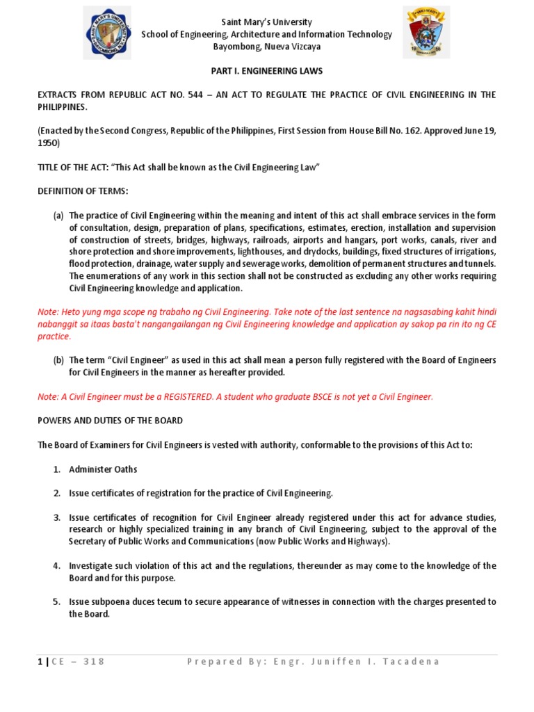 Engineering Laws - The CE Law | PDF | Engineer | Civil Engineering
