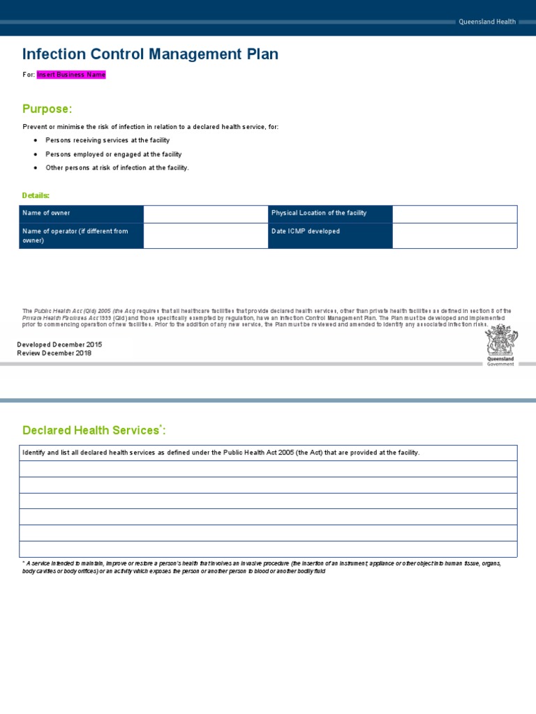 Infection Control Management Plan: Purpose | PDF | Infection Control ...