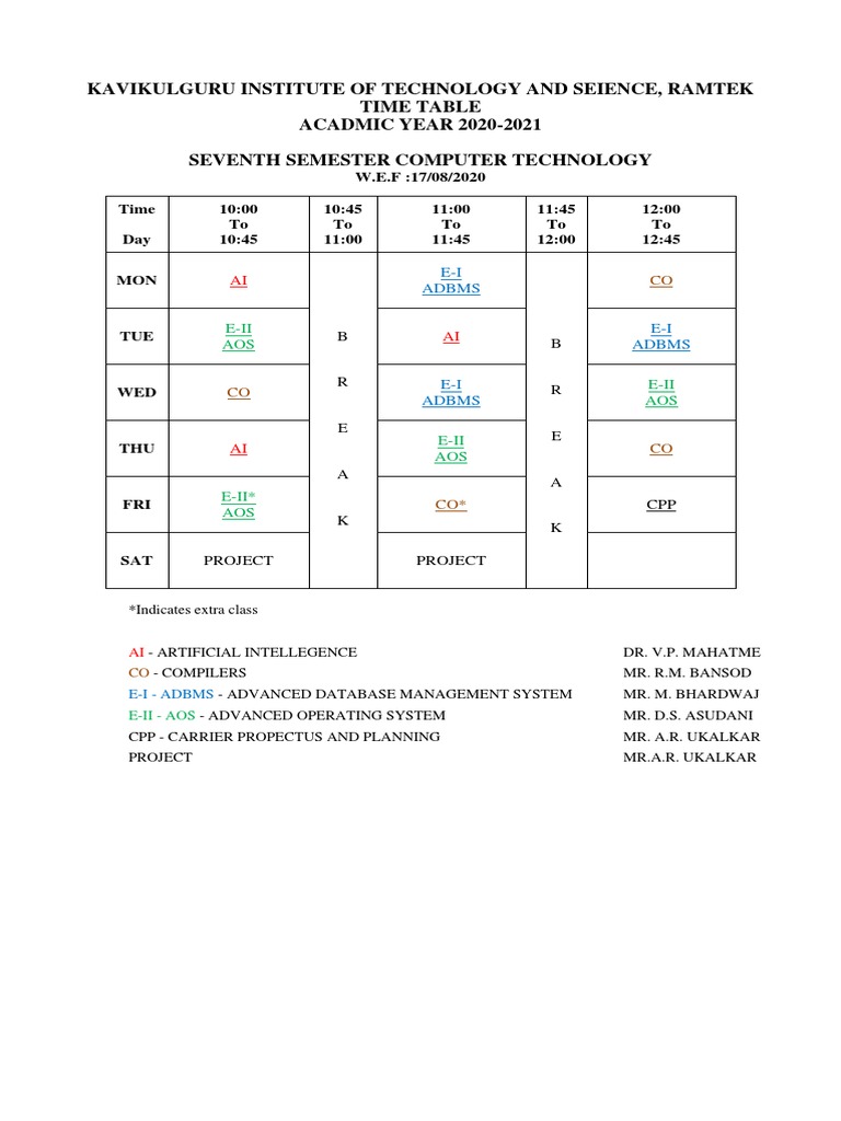 7th-Sem-Time Table PDF | PDF