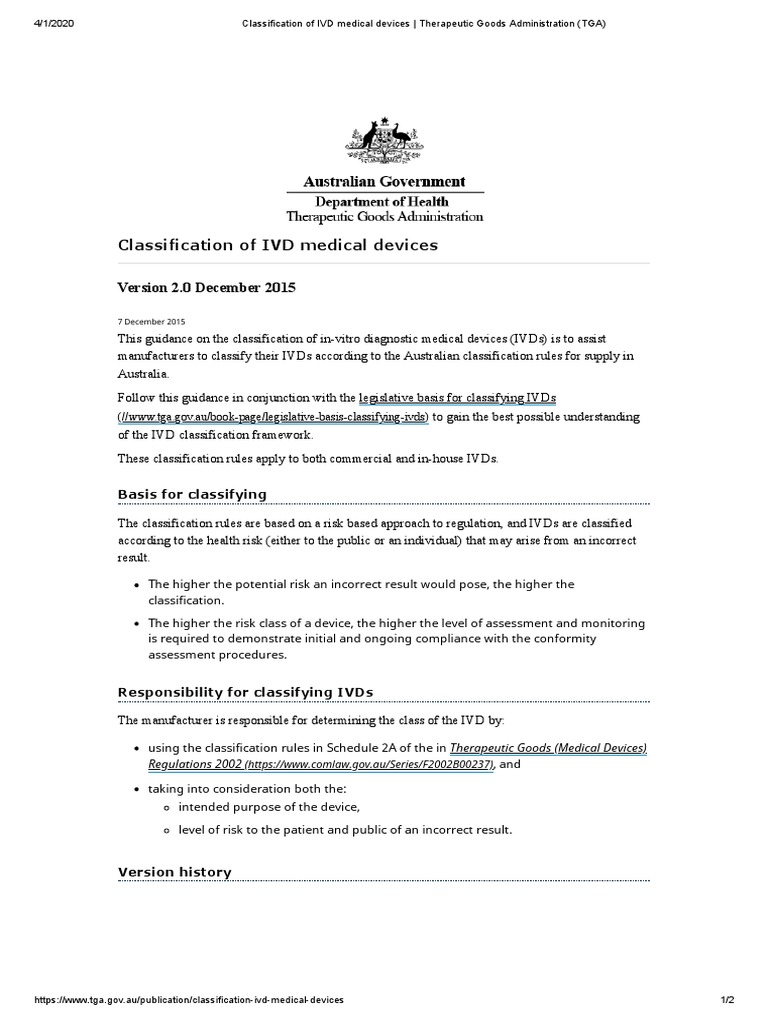 2 Classification of IVD Medical Devices - Therapeutic Goods ...