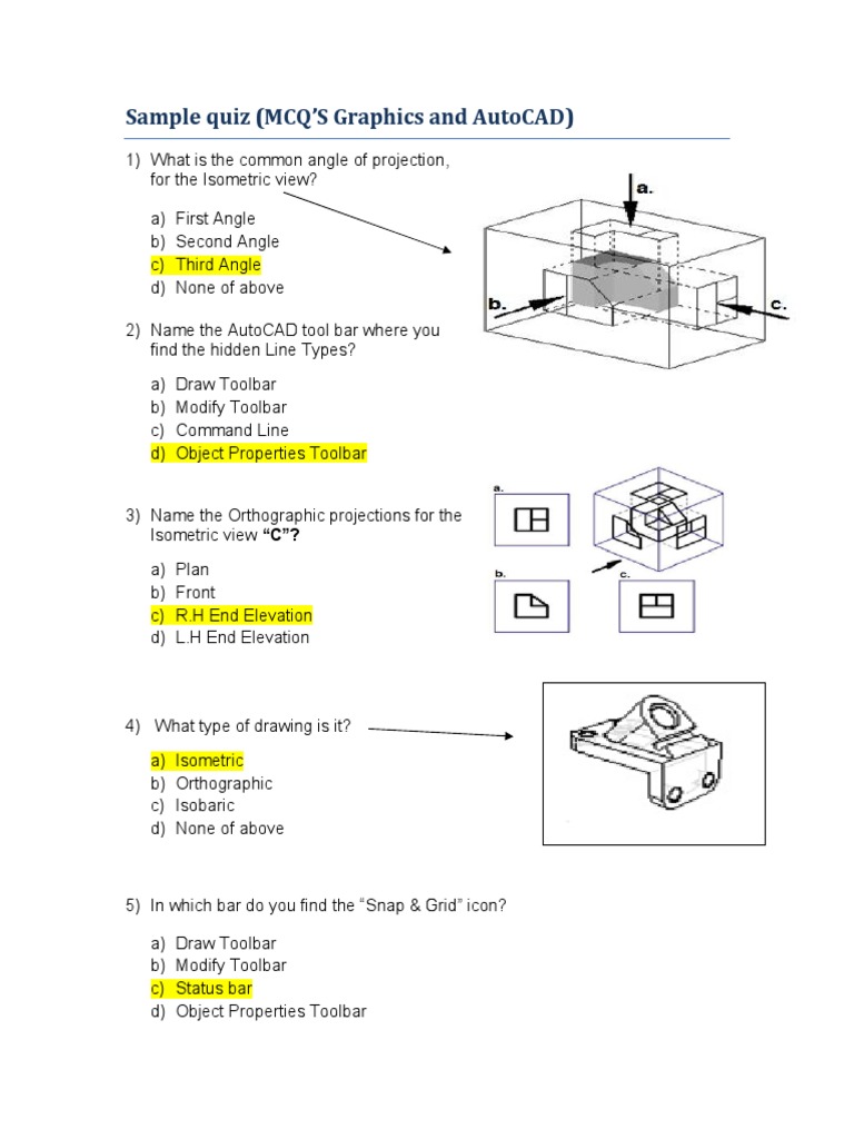 Sample Quiz (MCQ'S Graphics and Autocad) | PDF | Elementary Geometry ...